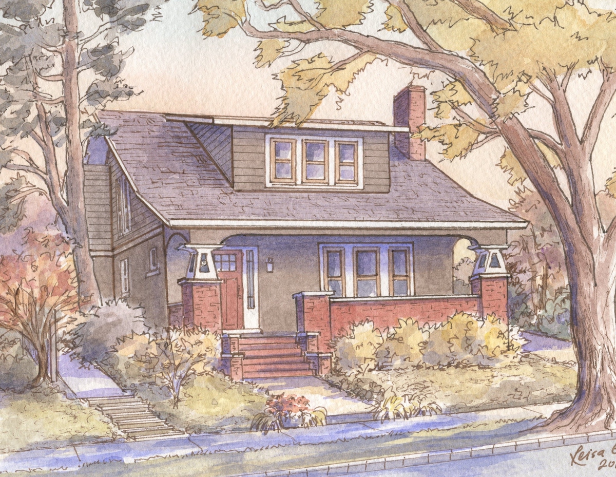 House Portraits by Artist Leisa Collins: Craftsman, Bungalow, Historic